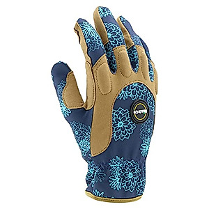 Miracle Gro Women's High-Dexterity Gardening Work Gloves, Touchscreen Technologies, Abrasion Resistant, Comfort, Blue/Tan, Small (MG86207/WSM)