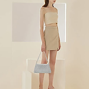 Topfive Rhinestones Purses Women's Hobo Bags Sparkly Silver Evening bling Crystal Clutch for Party Wedding (silver-01)