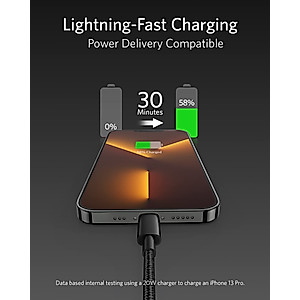 Anker New Nylon USB-C to Lightning Charging Cord (1ft, Black) 525 Power Bank (PowerCore 20K) for iPhone 13 13 Pro 12 Pro Max 12 11 X XS XR 8 Plus, AirPods Pro and More