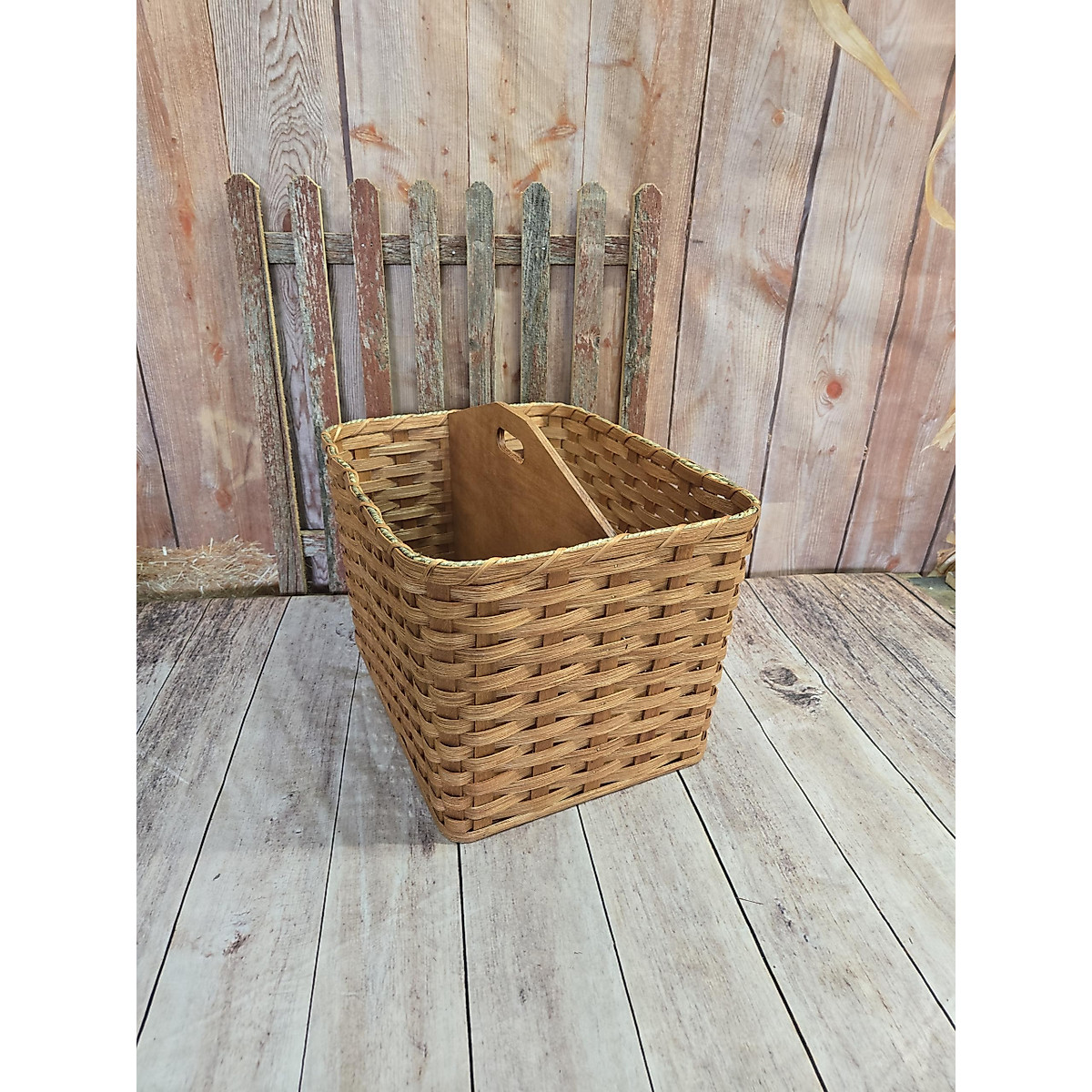 Amish Handmade Magazine Basket with Solid Wood Handled Divider, Will Look Great in Any Office Waiting Area