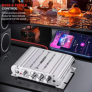 Facmogu ST-838 2.1CH Audio Power Amplifier, RMS 20Wx2+40W Class D Stereo Digital Audio Amp with Subwoofer Output, 80W Mini Subwoofer Amplifier Audio Stereo Bass Amp with DC12V Power Adapter - Silver