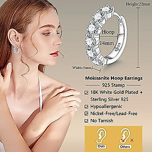 YIMERAIRE Moissanite Earrings, Diamond Hoop Earrings D Color Lab Created Diamond Earrings VVS1 Clarity Brilliant Round Cut 18K White Gold Plated 925 Sterling Silver Huggie Hoop Earrings for Women Men