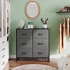 WLIVE Fabric Dresser for Bedroom, 6 Drawer Double Dresser, Storage Tower with Fabric Bins, Chest of Drawers for Closet, Living Room, Hallway, Nursery, Dark Grey