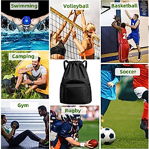 BLIRITEL Drawstring Backpack Waterproof String Bag, Gym Sackpack Sports Fitness Yoga Bag, Shopping Casual Backpack for Men Women (Black)