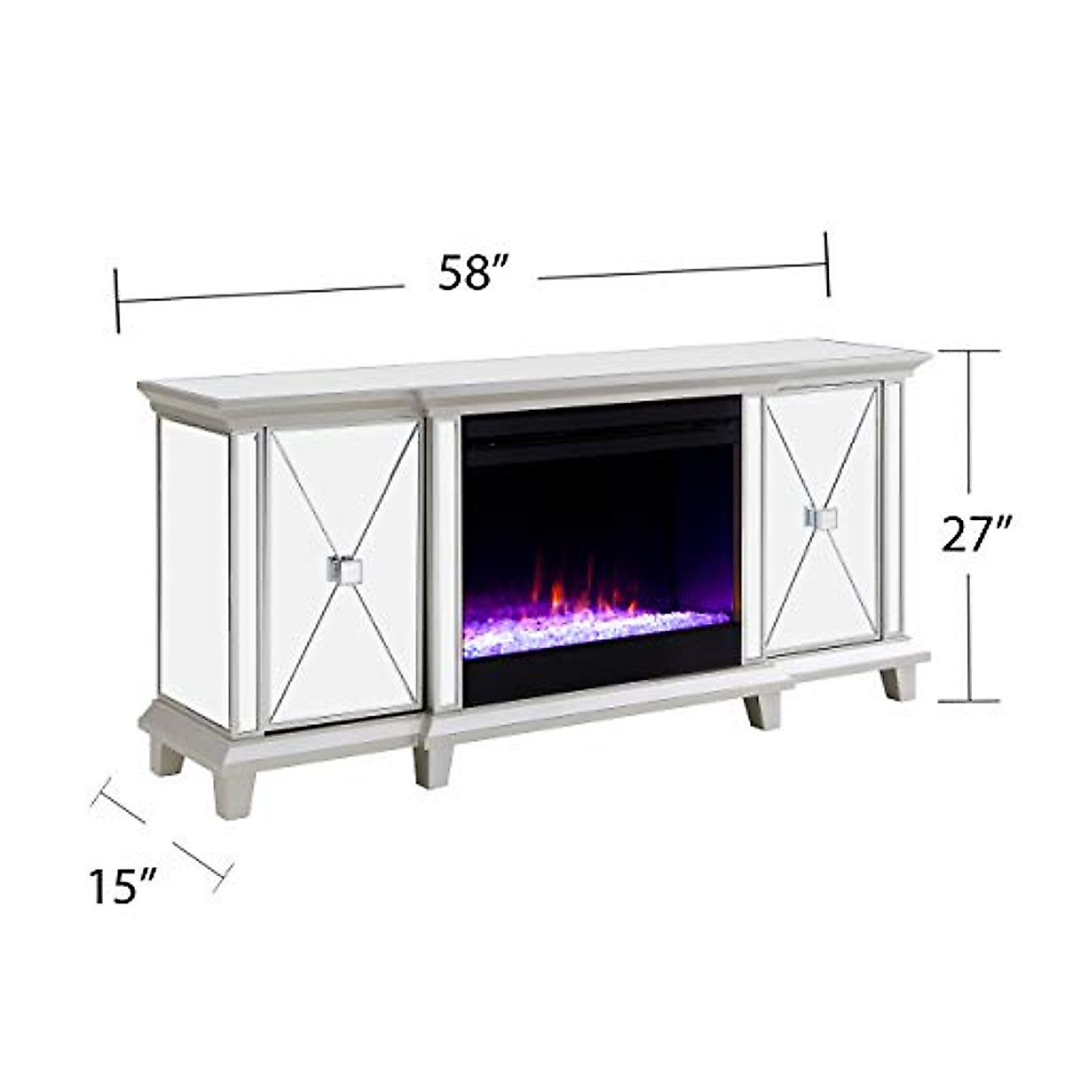 SEI Furniture Toppington Mirrored Media Console Color Changing Electric Fireplace, Silver