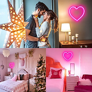 Pink Heart Neon Sign, LED Light Battery Operated or USB Powered Decorations Lamp, Table and Wall Decoration Light for Mothers Day Gift, Girl's Room Wedding Valentines Day Party Birthday Home Décor