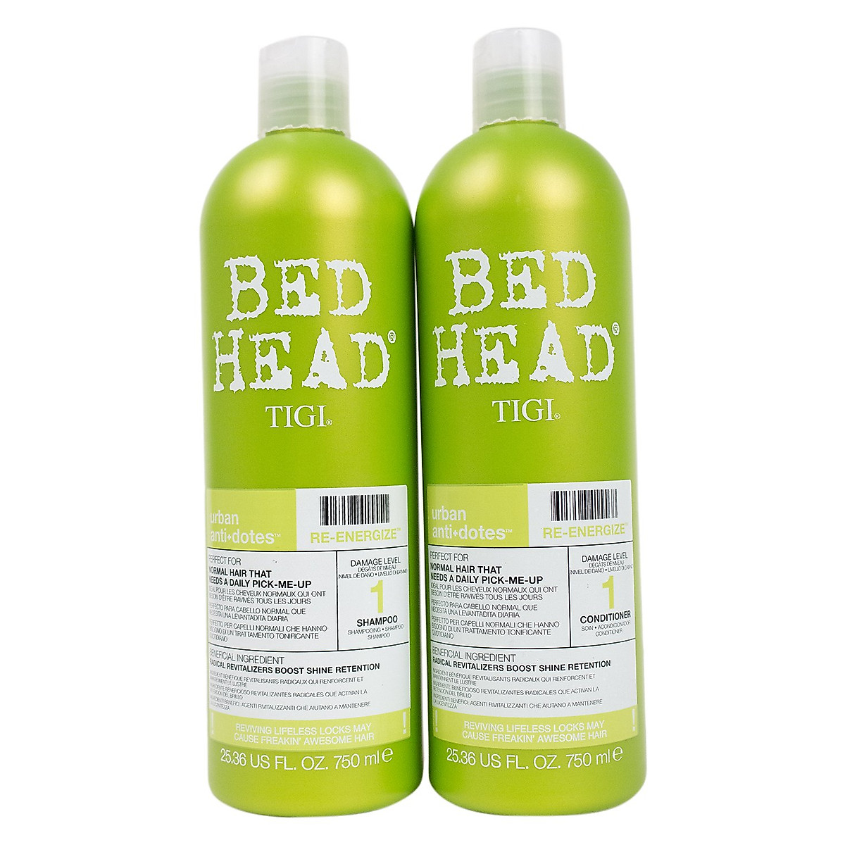 Bed Head Shampoo and Conditioner, Urban Antidotes Re-Energize, 25.36 Fl Oz (Pack of 2)