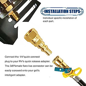 Xastro 1/4'' RV Propane Quick Connect Adapter Fittings LP Quick Connect Fittings for Camping Grills, Fire Pits, Heaters and RV Quick Connect 1/4" Quick Key Connect Pulg x 3/8'' Female Flare