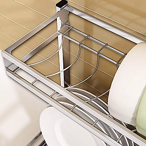 KLHDGFD Drain Rack-Stainless Steel Kitchen Dish Drying Rack 2-Tier Wall Floor Mounted