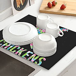 Flower heart chicken Printed Drying Mat For Kitchen Ultra Absorbent Microfiber Dishes Drainer Mats Non-Slip Silicone Quick Dry Pad - 18 X 16inch