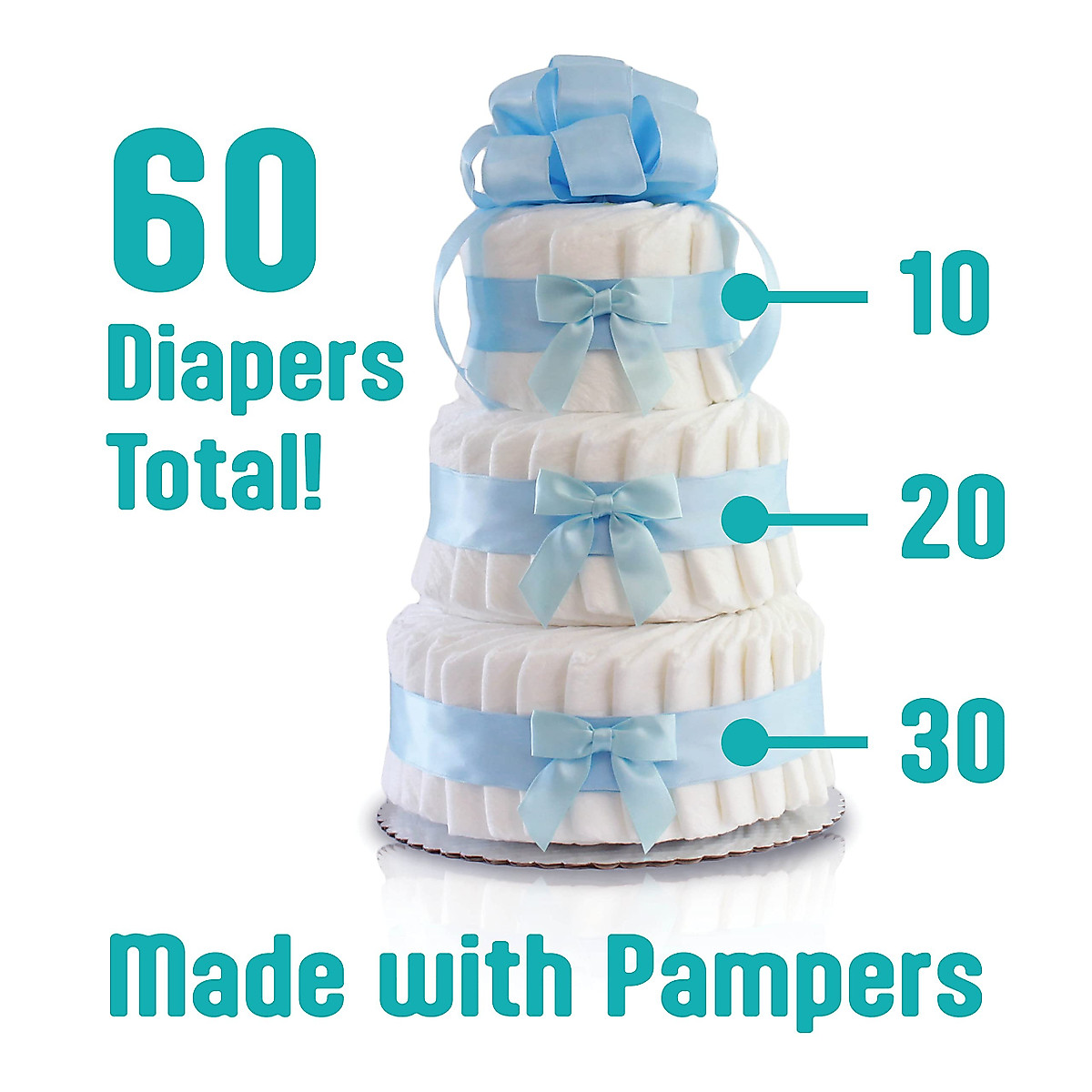 Classic Pastel Baby Shower Diaper Cake (3 Tier, Blue)