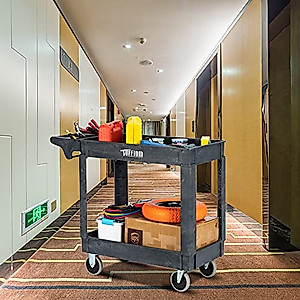 TUFFIOM Plastic Service Utility Cart with Wheels,550lbs Capacity,Heavy Duty Tub Storage Cart W/Deep Shelves, Multipurpose Rolling 2-Tier Mobile Storage Organizer, for Warehouse Garage Industrial Cart