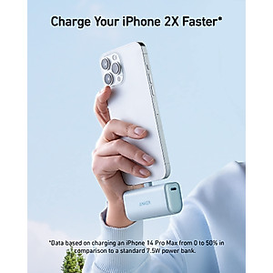 Anker Nano Power Bank with Built-in Lightning Connector, Portable Charger 5,000mAh MFi Certified 12W, Compatible with iPhone 14/14 Pro / 14 Plus / 14 Pro Max, iPhone 13 and 12 Series (Purple)