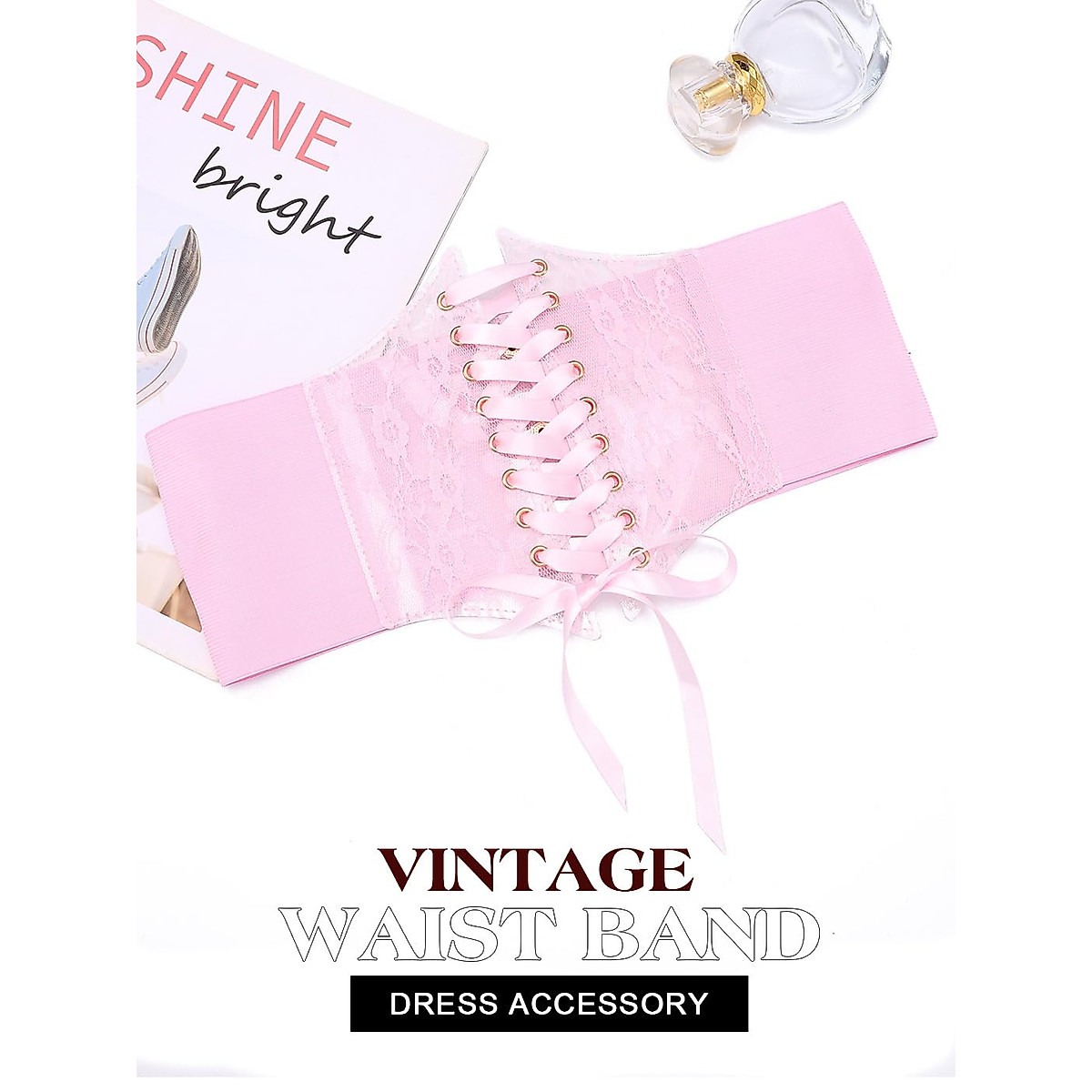 Asooll Fashion Elastic Corset Belt Wide Lace Waist Belt Party Club Prom Clothing Waist Corset for Women and Girls(Pink)