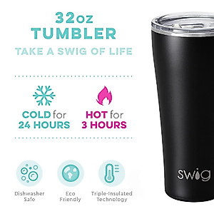 Swig Life XL 32oz Tumbler, Insulated Coffee Tumbler with Lid, Cup Holder Friendly, Dishwasher Safe, Stainless Steel, Extra Large Travel Mugs Insulated for Hot and Cold Drinks (Black)