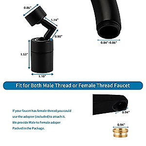 Hibbent Faucet Aerator, 720° Spray Aerator, Kitchen Faucet Aerator, 2 Water Mode Bathroom Faucet Adapter for Face Washing, Gargle and Eye Flush, 1.8GPM 55/64 Female Thread with Adapter, Matte Black