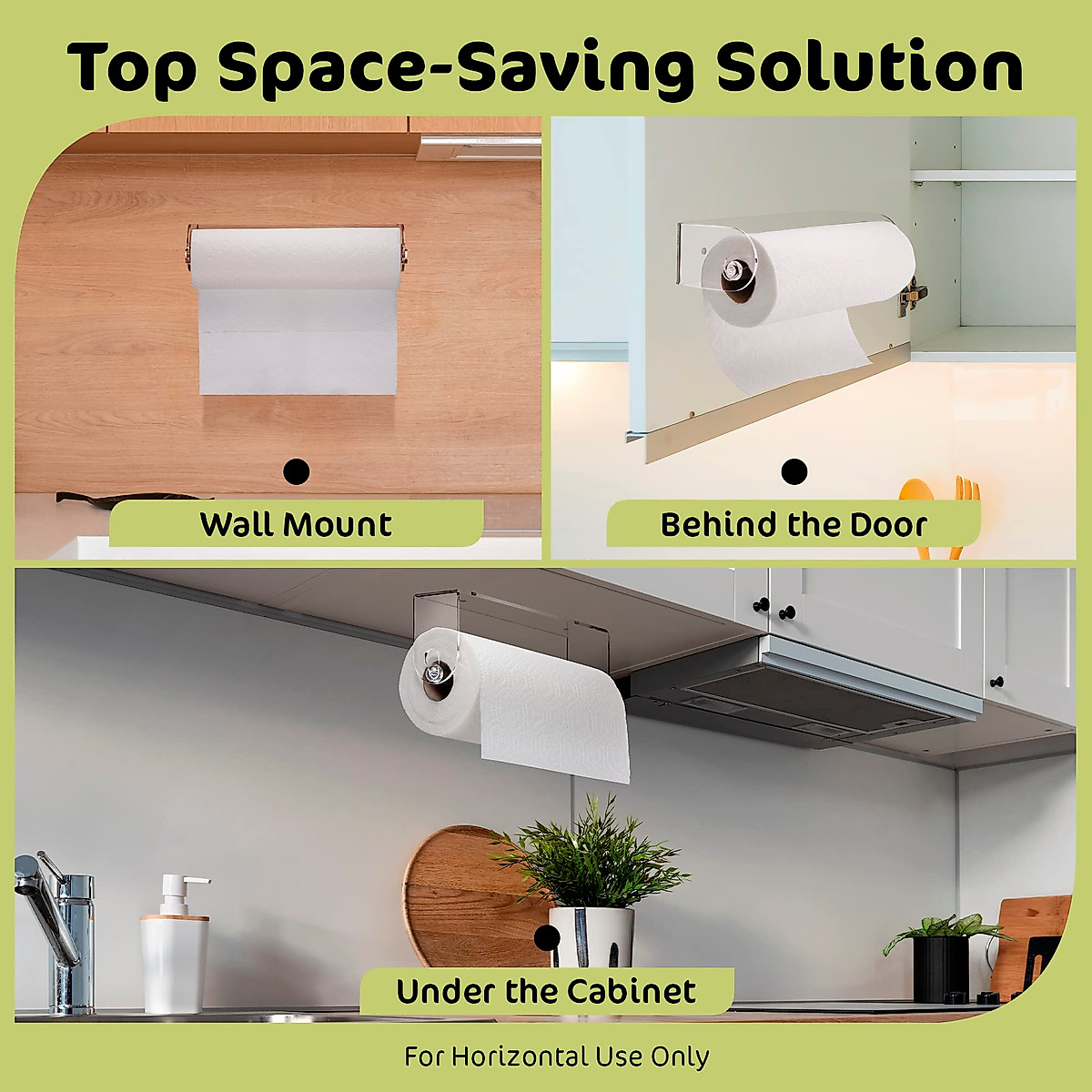 Srenta Clear Acrylic Paper Towel Holder Wall Mount Paper Towel Holder Under Cabinet, Wall Mounted Undermount Hanging Paper Towels Holder Dispenser, Holds Jumbo Rolls, Adhesive Strips & Screws Included