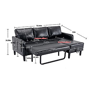 Eafurn 3 Seater Sectional Chaise Lounge and Storage,L Shaped Convertible Pull Out Bed,Comfy Velvet Upholstery Corner Sofa & Couches Button Tufted Living Room Furniture Sets, Black Soft 72.44"