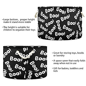 Krafig Halloween White Boo Round Collapsible Storage Basket, Large Toy Storage, Laundry Baskets, Open Home Storage Bins for Toy Organizer, Home Decor, Clothes, Toys