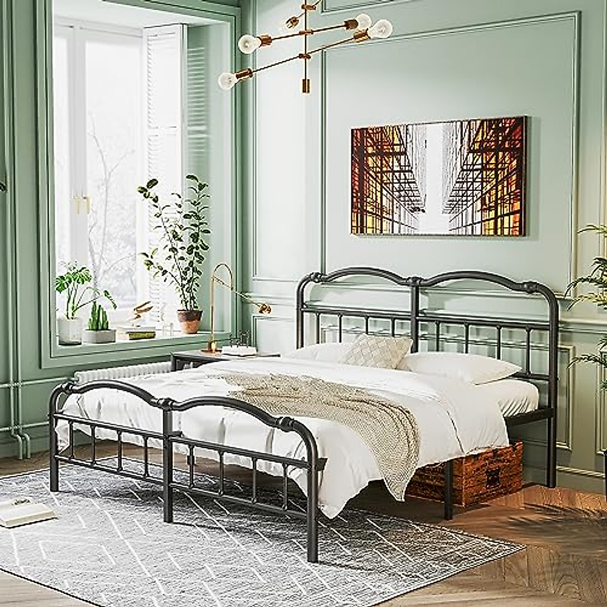 Cleaniago California King Bed Frame with Headboard and Footboard, Vintage Style, Steel Slats, 14 Inch High and 3500 Pounds Weight Capacity, No Box Spring Needed Platform, Easy Assembly—Black