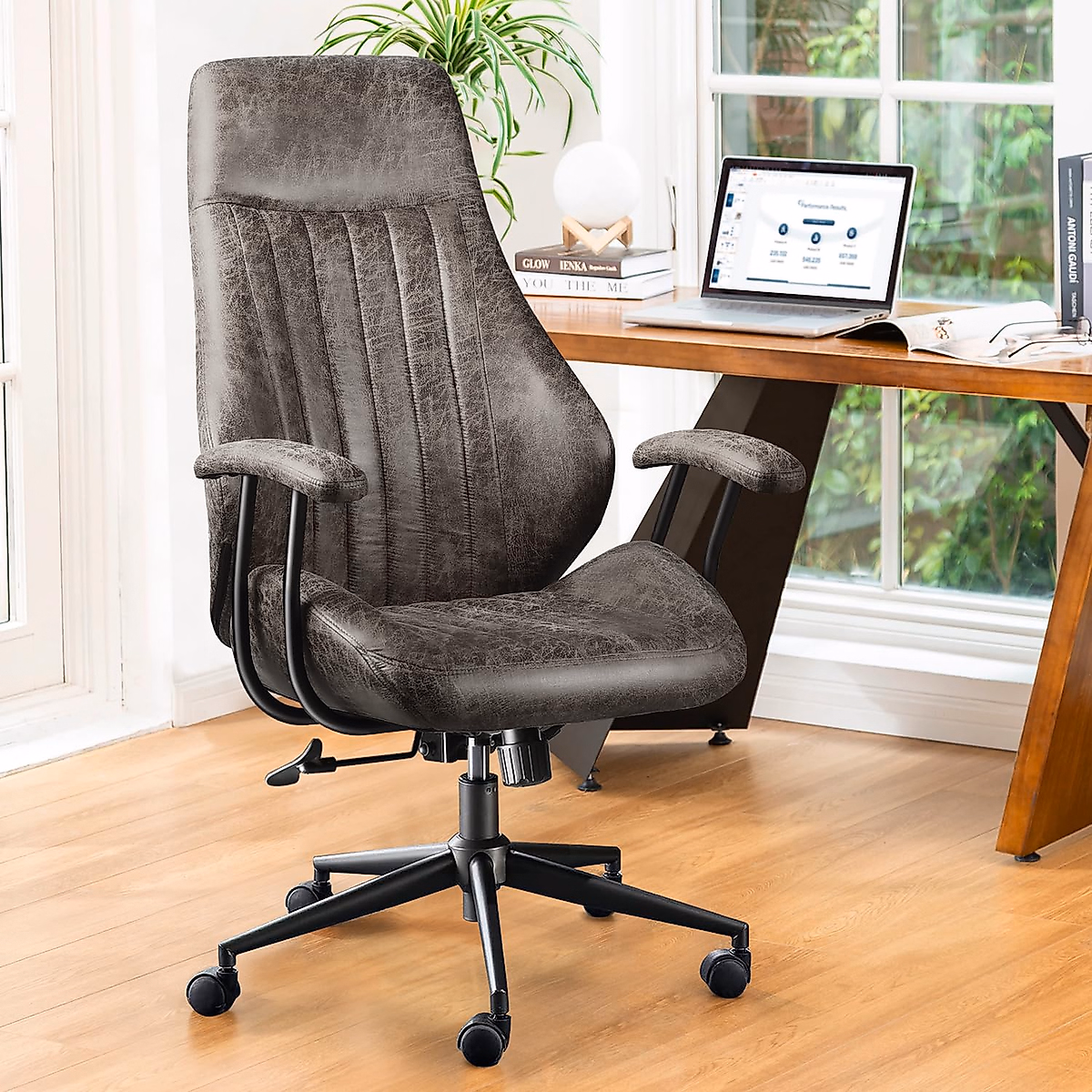 VITESSE Ergonomic Home Office Desk Chair Modern Leather Computer Chairs, High Back Lumbar Support Suede Fabric Executive Height Adjustable Rolling Swivel Task Chair with Padded Armrest (Dark Grey)