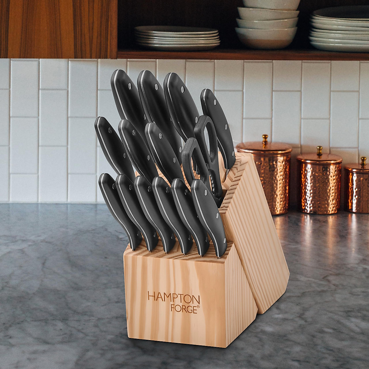 Hampton Forge Black – Rochester – 15 Piece Knife Block Set