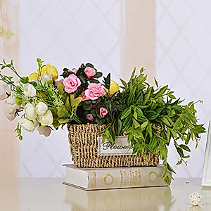 Hemoton Woven Hamper Basket with Handles Wicker Seagrass Belly Basket Wicker Flower Basket with Handle Wicker Hamper Baskets for Gifts Flower Pot Indoor Flower Girl Storage Basket Bamboo