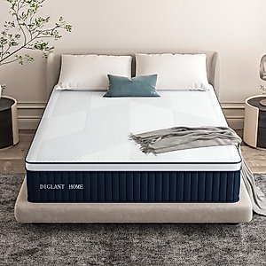 DIGLANT King Mattress, 14Inch Medium Plush Supportive Memory Foam Hybrid Mattress, Pressure Relief 7-Zone Individual Pocket Springs King Size Mattress in a Box, CertiPUR-US Certified, 76"*80"
