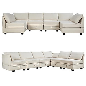 WILLIAMSPACE 115" Sectional Sofa Couch with Storage for Living Room, Modern Corner L-Shaped Sofa 6 Seater Couch, Modular Convertible Sofa Bed with Reversible Chaise for Home Office (Beige)