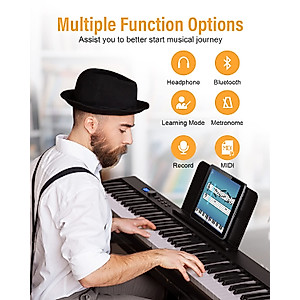 KONIX Folding Piano Keyboard 88 Key, Full Size Semi-Weighted Foldable Piano Keyboard, Bluetooth Portable Electronic Keyboard Piano with Sheet Music Stand, Sustain Pedal and Piano Bag, Black