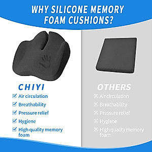 CHIYI Enhanced Gel Memory Foam Seat Cushion, Office Chair Cushion, Gel Coccyx Seat Cushion for Car, Wheelchair – Orthopedic Cooling XL Butt Pillow for Tailbone, Sciatica, Back Pain Relief (Dark Grey)
