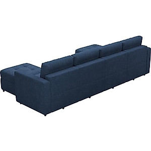 Belffin Fabric Modular Convertible Sectional Sofa U Shape Pull Out Couch with Ottomans 6 Piece Sofa Sectional Set Sleeper Couch with Double Reversible Chaises and Storage for Living Room Blue