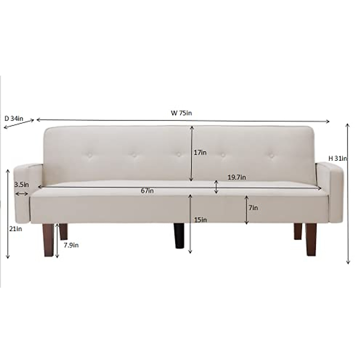 Eafurn Button Tufted Convertible Sofa Bed,Modern Linen Fabric Adjustable Couch Sleeper Modern Reversible Convertible Folding Lounge Couch Loveseat Daybed for Living Room with Solid Wood Legs