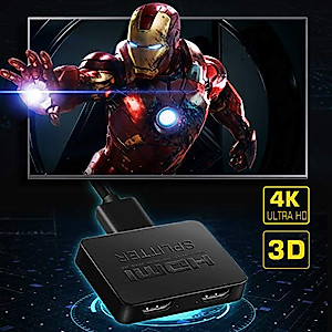 avedio Links HDMI Splitter 1 in 2 Out, 4K HDMI Splitter for Dual Monitors Duplicate/Mirror Only, 1x2 HDMI Splitter 1 to 2 Amplifier for Full HD 1080P 3D with 5ft HDMI Cable (1 Source onto 2 Displays)