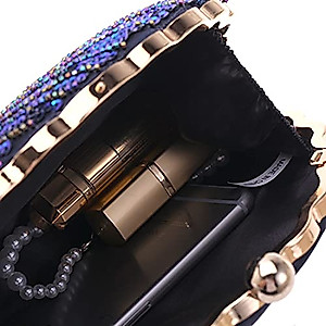 LIFEWISH Women's Unique Luxury Sequins Beaded Evening Bag Wedding Bridal Party Prom Clutch Purse tote Handbag（Peacock blue） (style G)