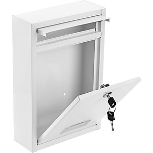 DEAYOU Mailbox with Key Lock, Steel Cover Metal Dropbox for Envelope, Letter, Home, Office Business, White