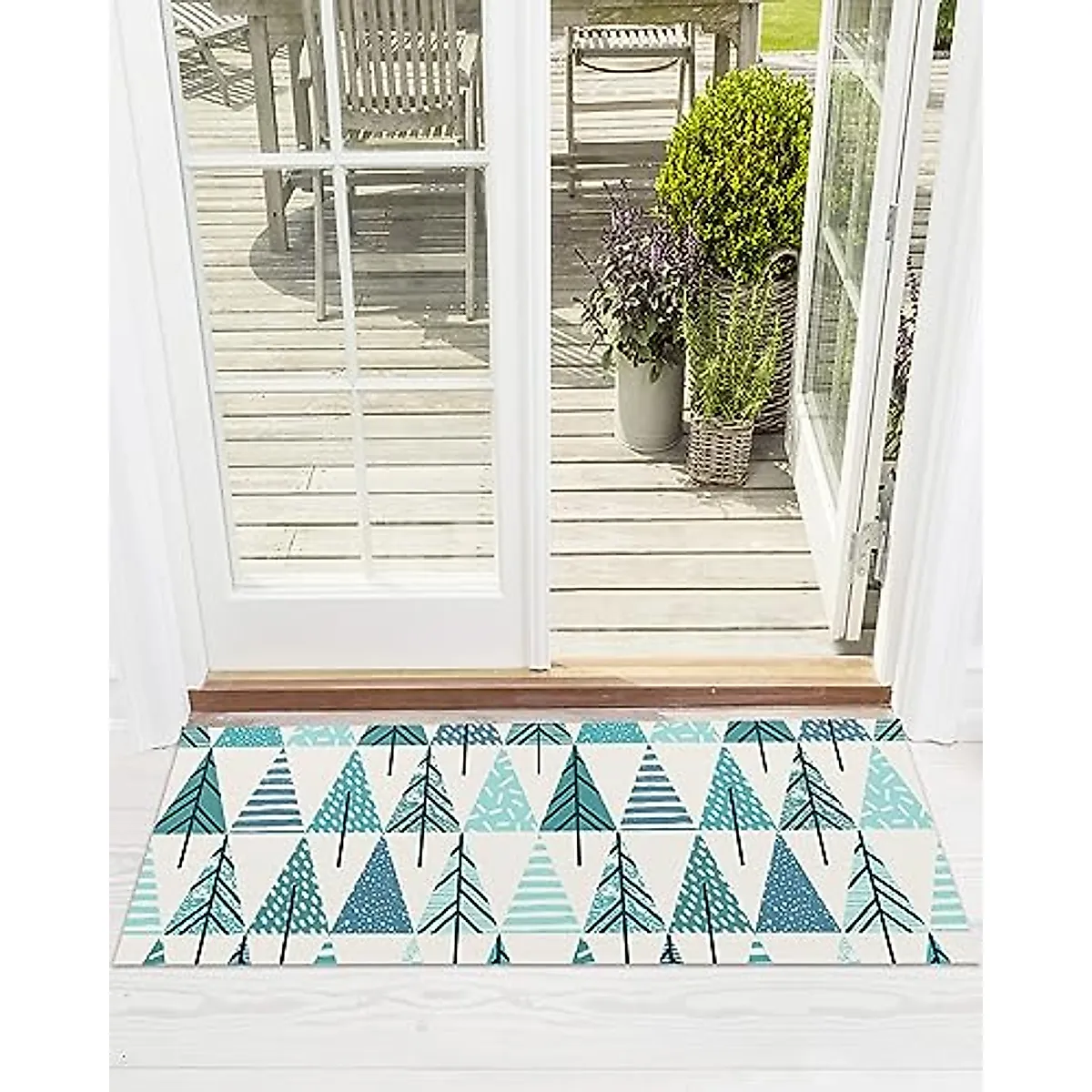 Welcome Mats, Christmas Simple Pine Tree Tile Pattern Door Mat, Non-Slip Absorbent Large 20x47 Inch Outdoor Indoor Mat Low-Profile Floor Mat Doormat for Entryway/Patio/Garage