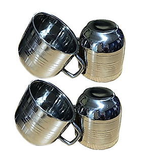Khandekar Set of 4 Stainless Steel Tea Coffee Cups, Teacups, Small Espresso Cup Set, Latte Cappuccino Cups - Silver, 3.3 oz