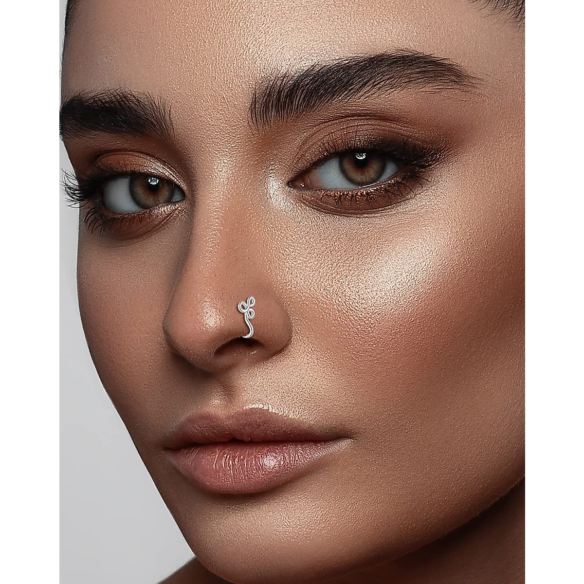 Akeoqi 16-24Pcs African Faux Nose Cuff Non Piercing Inlaid Cubic Zirconia Clip on Nose Ring Star flower Leaf Heart Shape Nose Ring Fake Nose Cuff for Women Silver Gold Rose Gold Tone