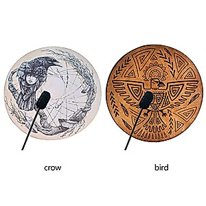 Firlar Shaman Drum, 10 Inch Crow Pattern Handmade Shaman Drum With Drum Stick, Spiritual Instrument, Exquisite Look, Siberian Drum Spirit Music Symbol, Sound Healer Shaman Drum white