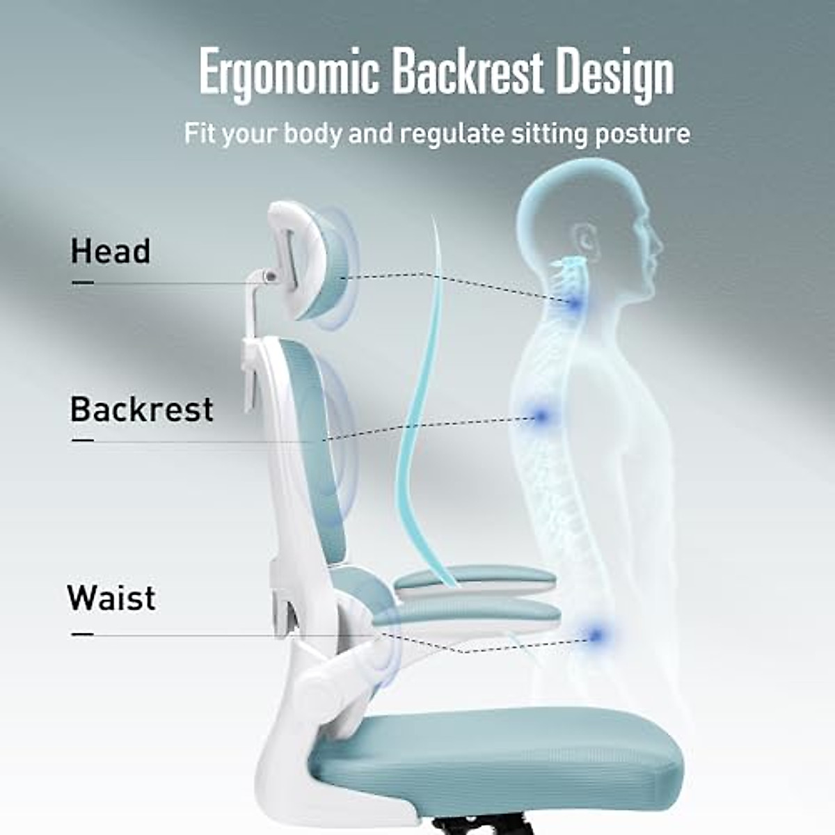 SOMEET Office Chair, Ergonomic Mesh Office Chair with Adjustable Headrest and Arms, High Back Ergonomic Desk Chair with Lumbar Support, Comfortable Home Office Desk Chairs with Tilt Lock (Blue)