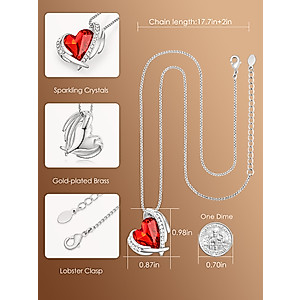 CDE Love Heart Pendant Necklaces for Women Silver Tone Rose Gold Tone Birthstone Christmas Jewelry Gifts for Women Birthday/Anniversary Day/Valentine's Day (Crystals, White Gold Plated-01 & 07-January & July Ruby Red Siam Garnet)