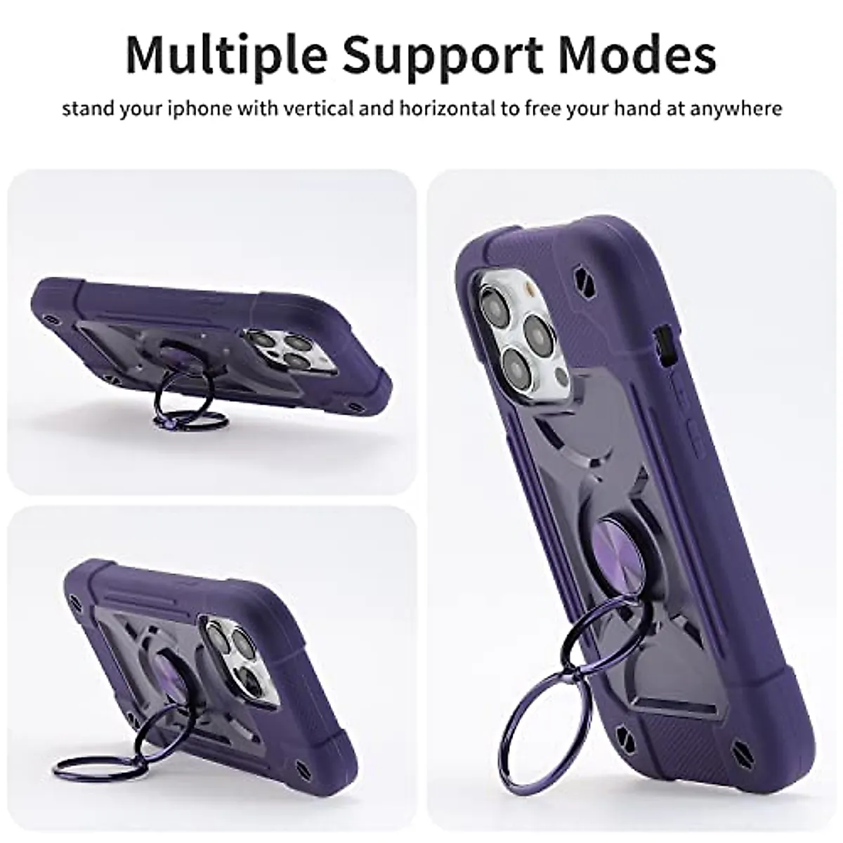 MARKILL Compatible with iPhone 14 Pro Max Case 6.7 Inch with Ring Stand, [Soft Silicone and Hard Plastic ] Heavy-Duty Military Grade Shockproof Phone Cover for iPhone 14 Pro Max. (Deep Purple)