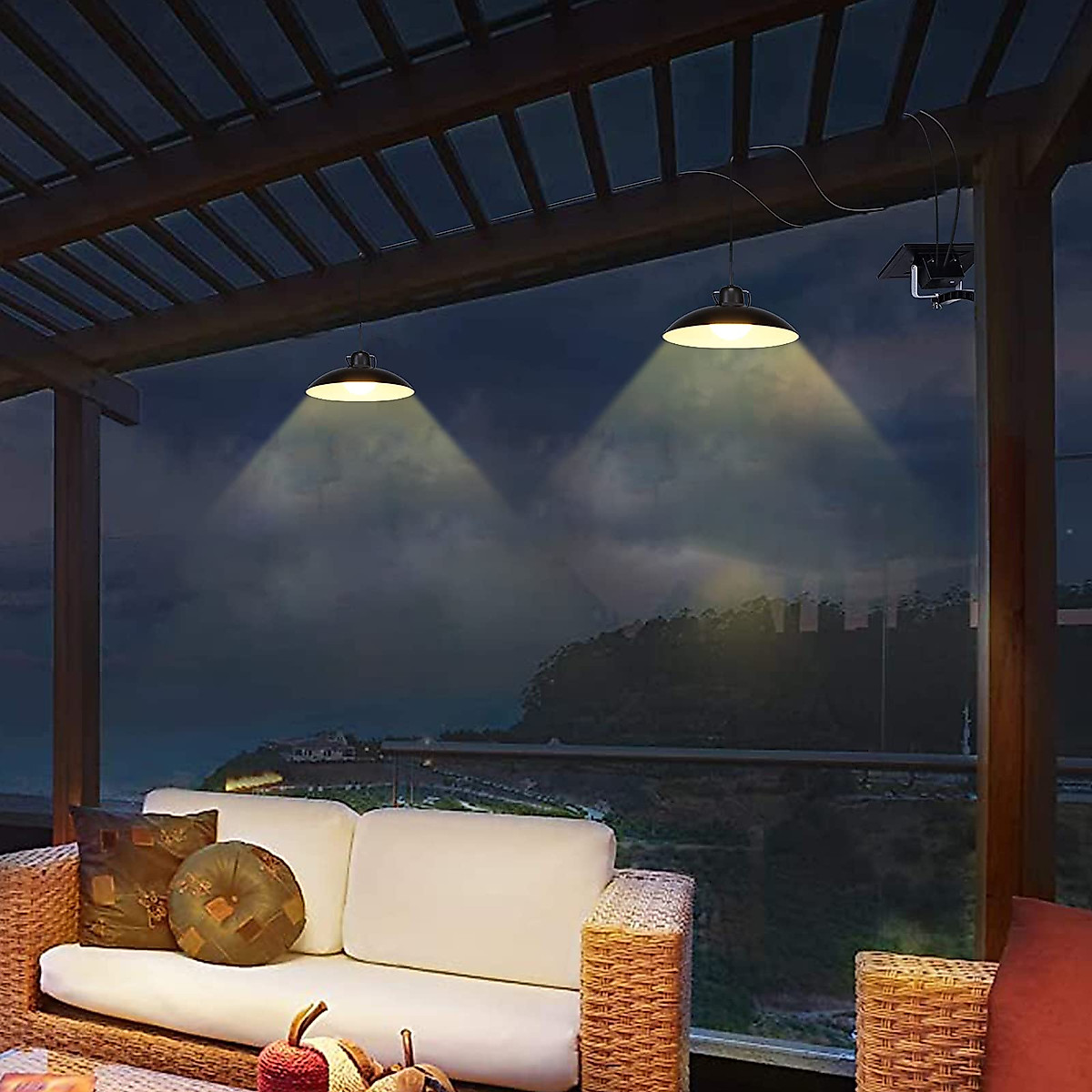 KINBEDY Solar Pendant Light Outdoor Indoor Shed Lights Adjustable Brightness Solar Barn Light Hanging Lamp IP65 Waterproof with 6M Extension Cord for Entryways, Yards, Garden Warmwhite