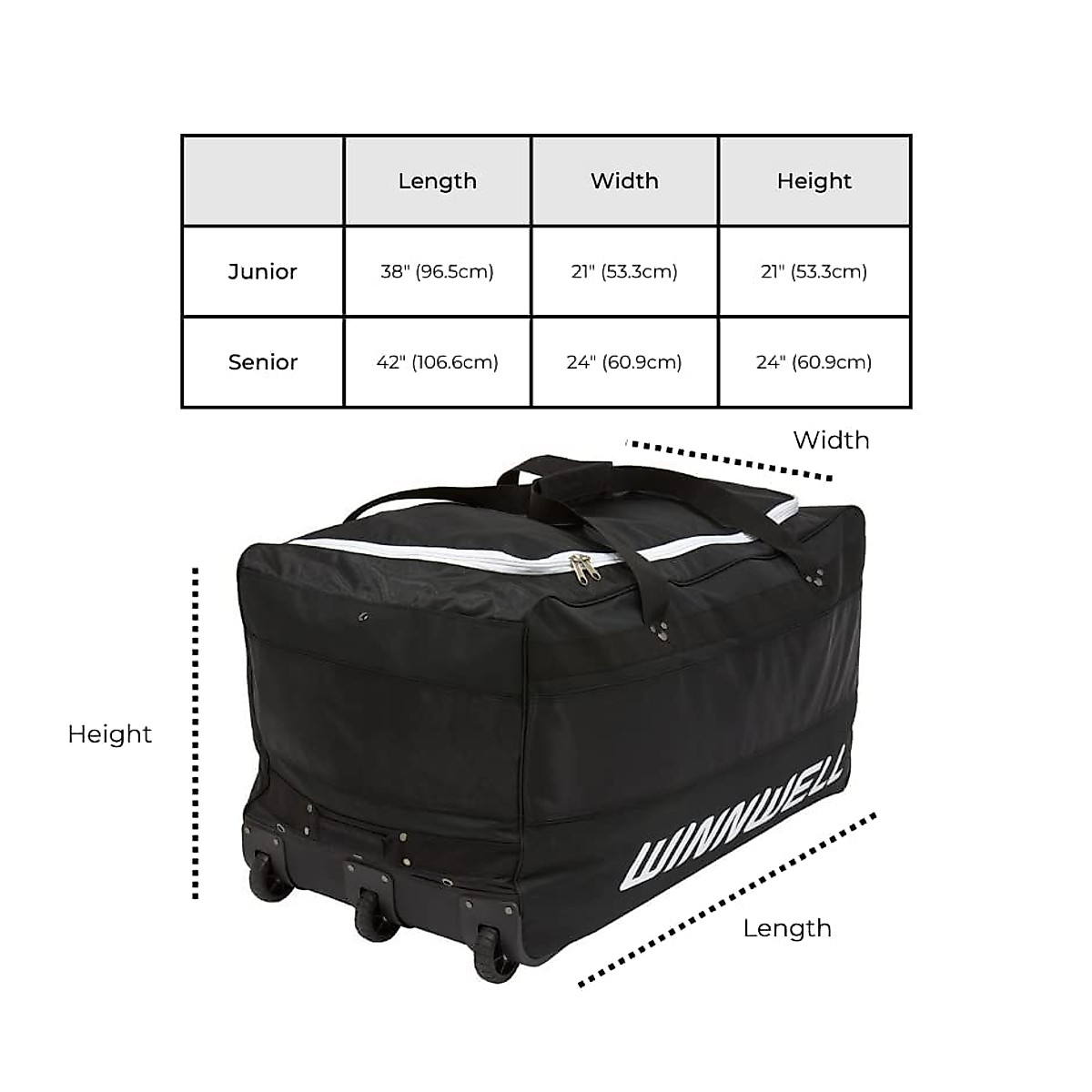 Winnwell Hockey Wheel Goalie Bag - Large Equipment Bag With Wheels To Store Goalie Gear - Made For Ice & Field Hockey Goalies - Senior