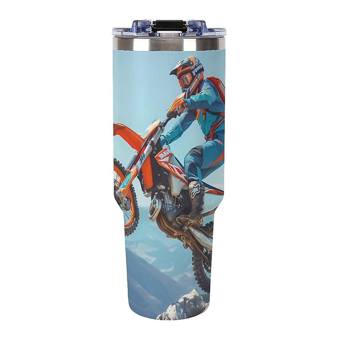 Motocross Dirt Bike Insulated Tumbler with Handle Stainless Steel Travel Coffee Mug with Lid And Straw 40oz