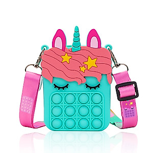 civan Mini Blue Pop Purse for Girls Crossbody, 2 in 1 Pop Bag Fidget Purse Toy Push Bubble Handbags, Silicone Sensory Toys Bag for Kids Birthday Gift Bag Toy Students Kids Present