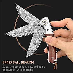 LOTHAR Damascus Pocket Knife for Men, Excellent Damascus Folding Knife Gifts for Men, VG10 Damascus Steel and Leather Sheath, Men Gifts for Birthday, Anniversary, Christmas Stocking Stuffers for Men