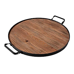 Thirteen Chefs Wine Barrel Inspired Serving Tray and Charcuterie Board with Handles, 20" Round Wood Platter, Farmhouse Style