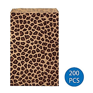 Ikee Design 200 Pcs of 6" X 9" Flat Plain Leopard Prints Paper or Patterned Kraft Bags for Candy, Cookies, Merchandise, Party Favors, Gift Bags, Small Paper Bags